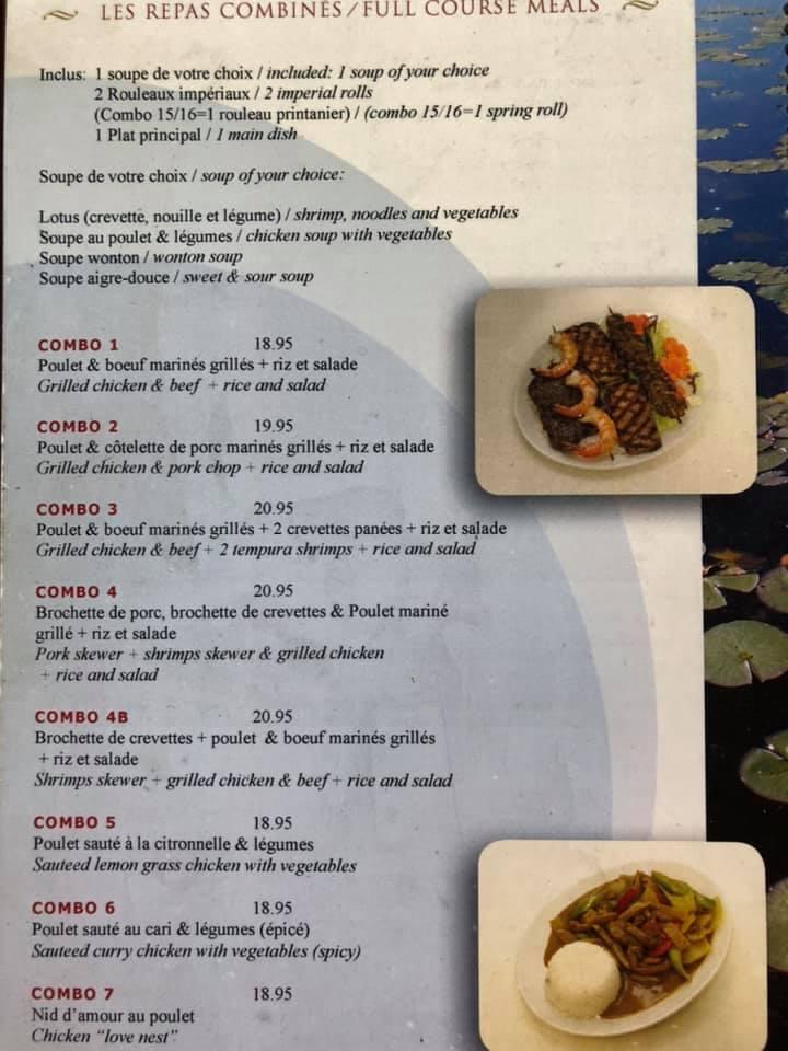 Menu au Le Lotus restaurant, Châteauguay