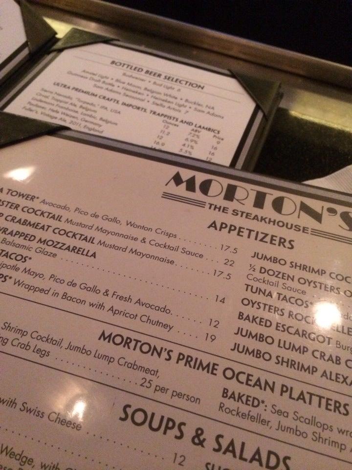Menu at Morton's The Steakhouse, Baltimore