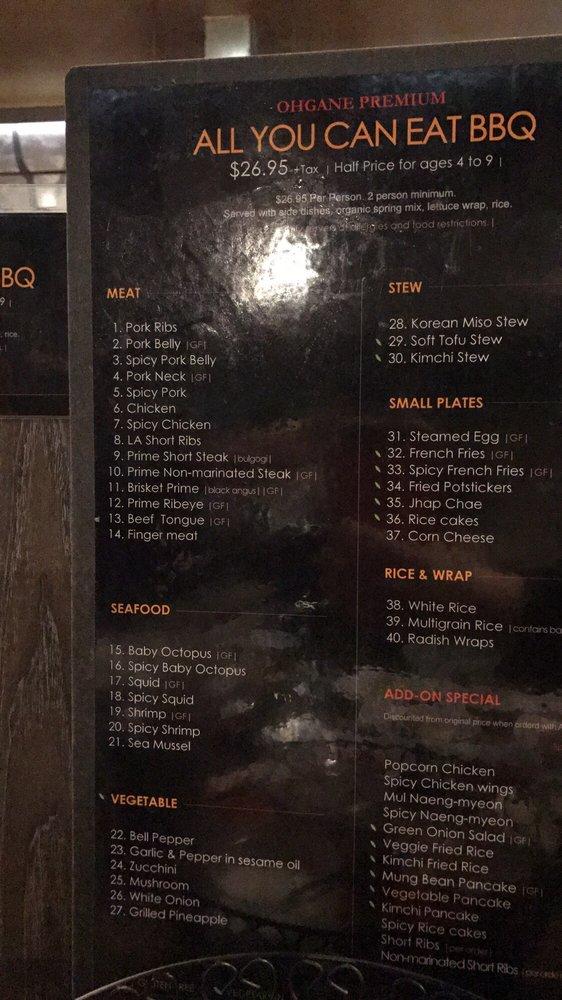 Menu at Ohgane Korean BBQ Concord, Concord