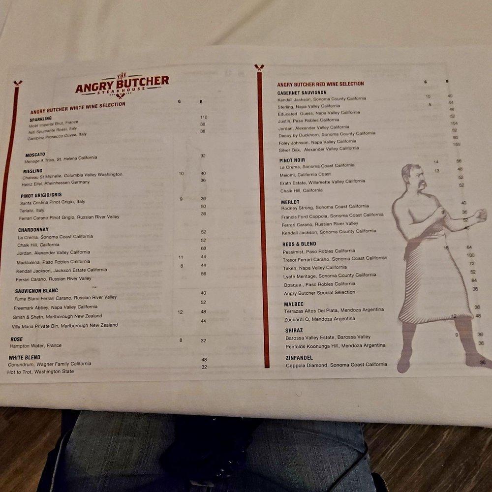 Carta de The Angry Butcher Steakhouse, Las Vegas
