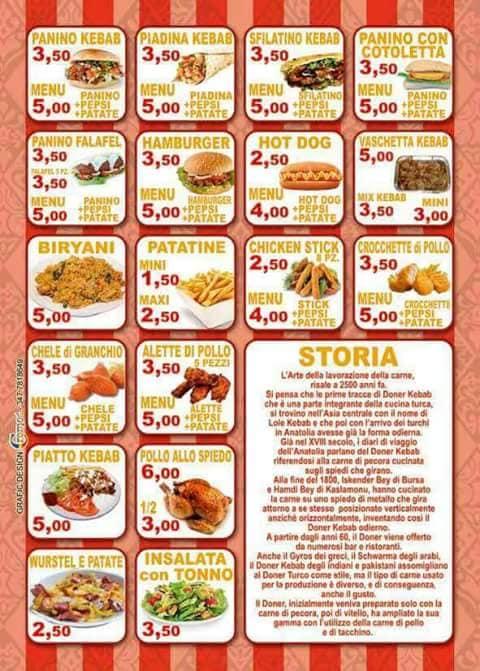 Menu au Ali Kebab restaurant, Casal di Principe