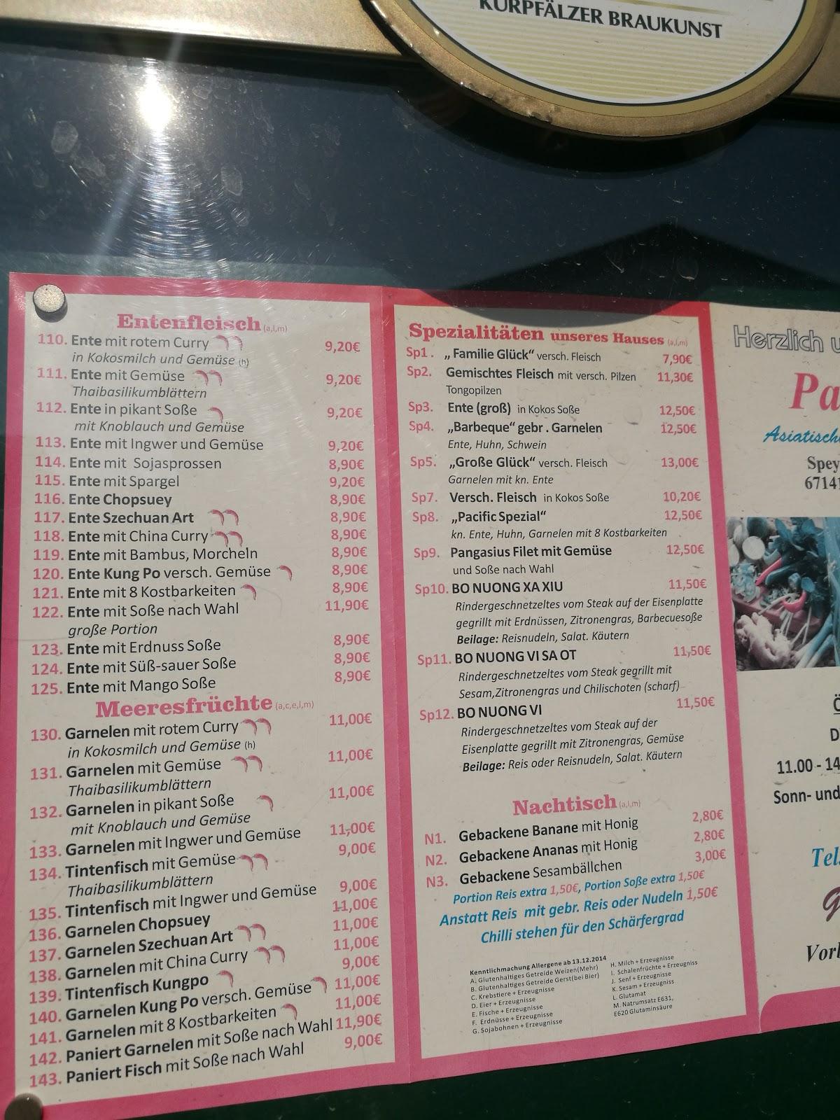 Speisekarte von Restaurant Asia Pacific, Neuhofen