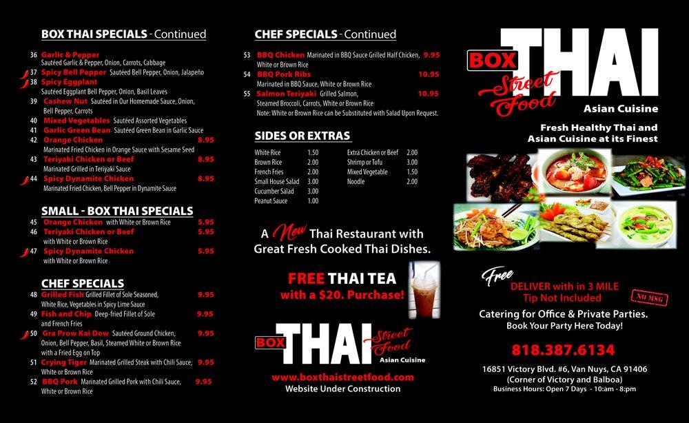Menu at Box Thai Street Food restaurant, Los Angeles