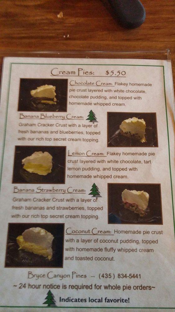 Menu at Bryce Canyon Pines restaurant, USA, W
