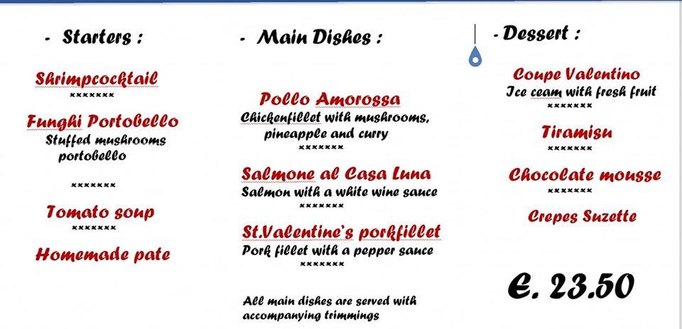 Menu at Casa Luna Italian Restaurant, Tala