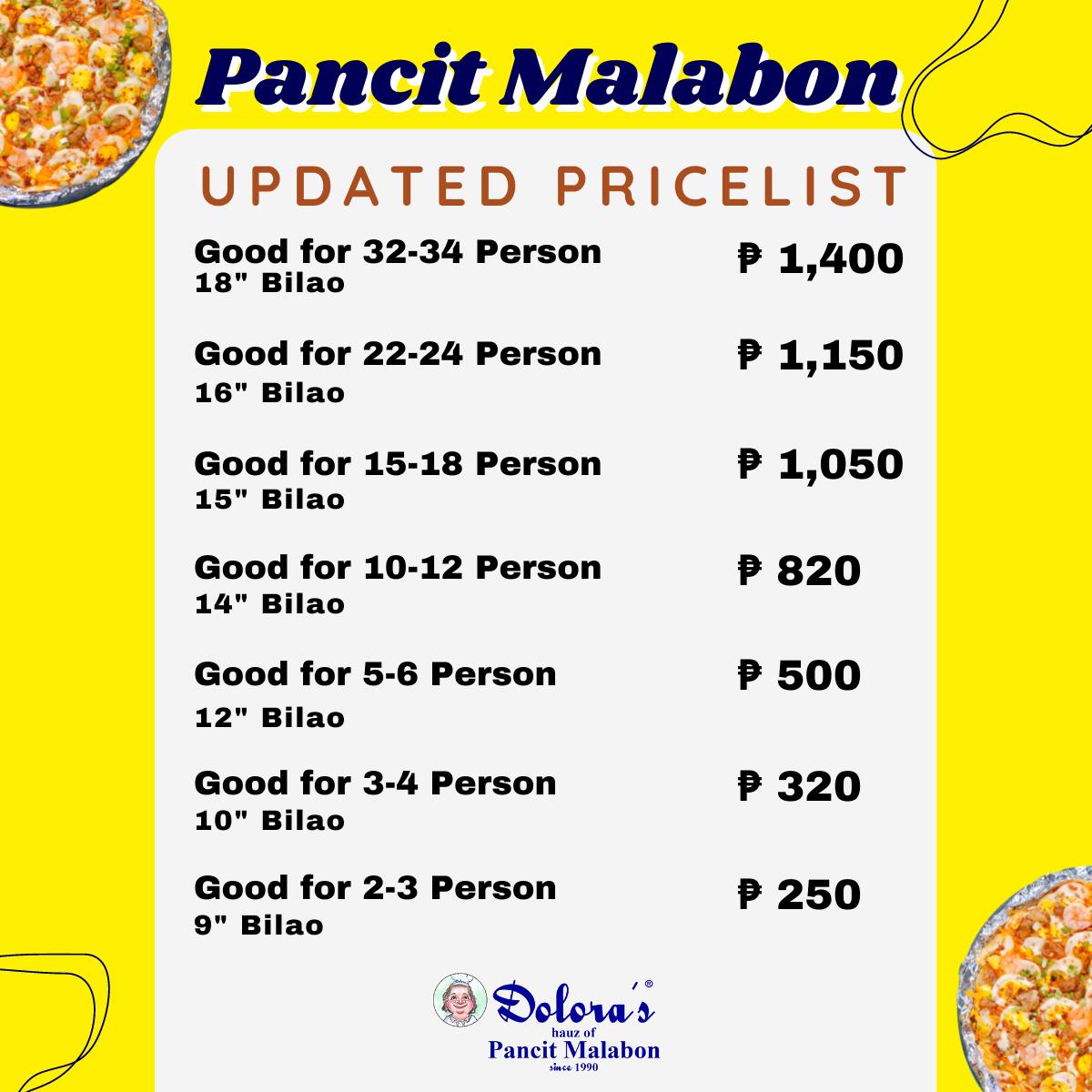 Menu at Dolora's Hauz of Pancit Malabon (Pandacan Branch) restaurant ...