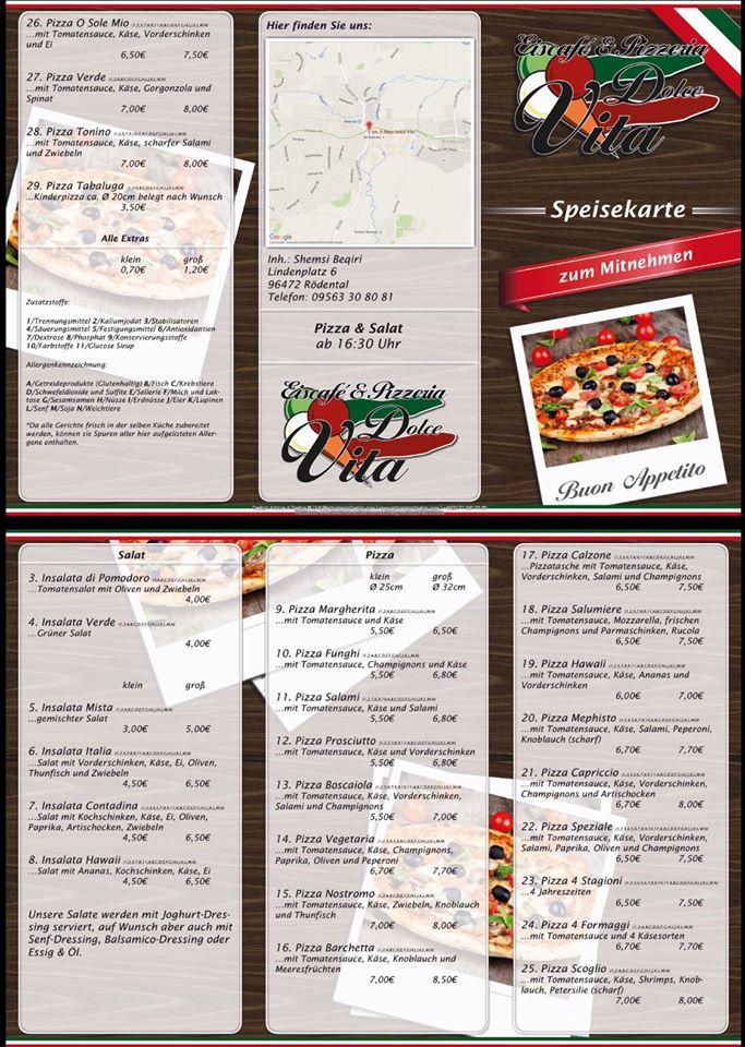 Speisekarte von Beqiri Shemsi Eiscafe & Pizzeria Dolce Vita, Rödental