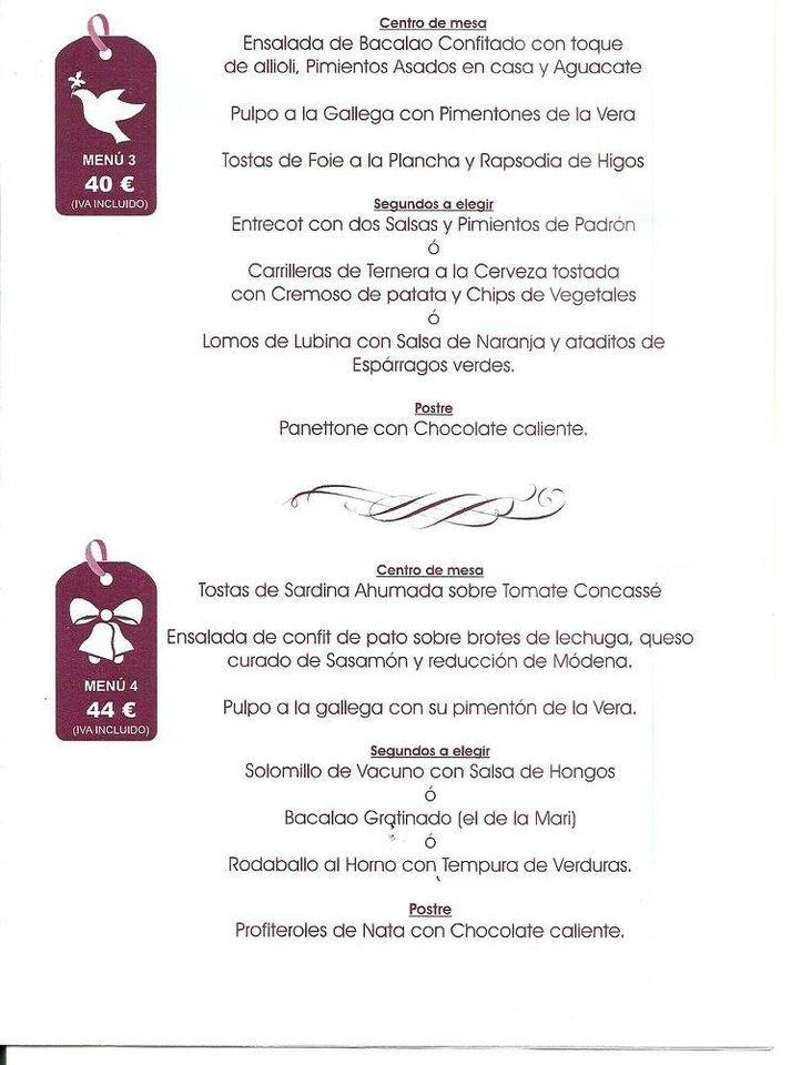 Carta del restaurante La Taberna del Abuelo Luis, Carcedo del Burgos