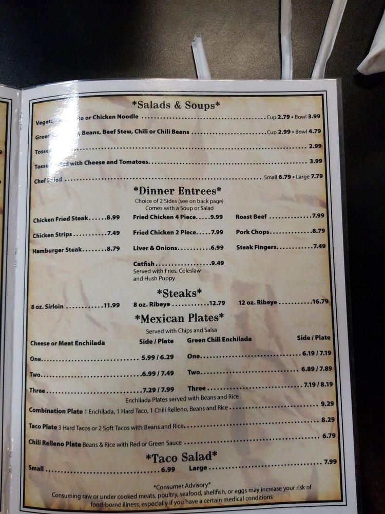Menu at Mom's Cafe, Clovis