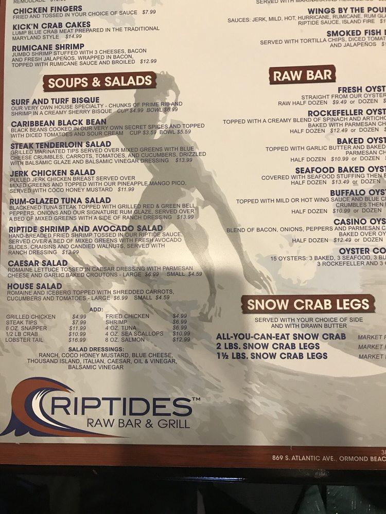 Menu at Riptides Raw Bar and Grill, Ormond Beach, 869 S Atlantic Ave