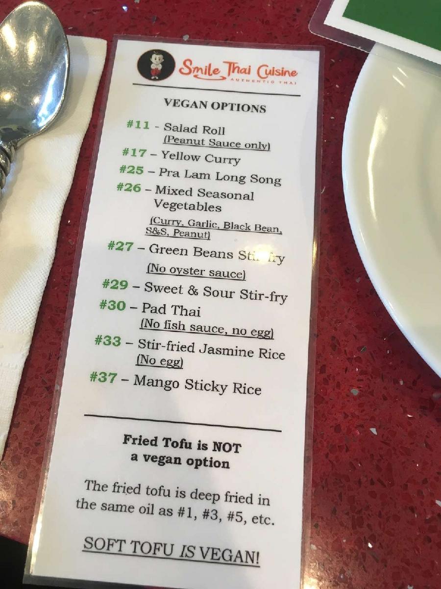 Menu at Smile Thai Cuisine restaurant, Maple Ridge