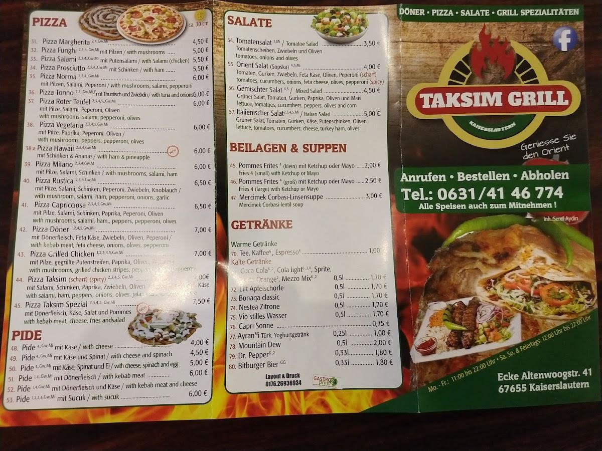 Menu at Taksim Grill BBQ, Kaiserslautern