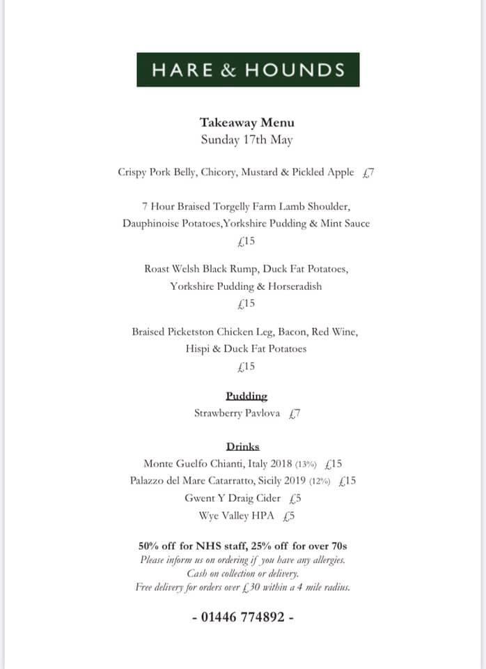 Menu at Hare & Hounds pub & bar, Cowbridge