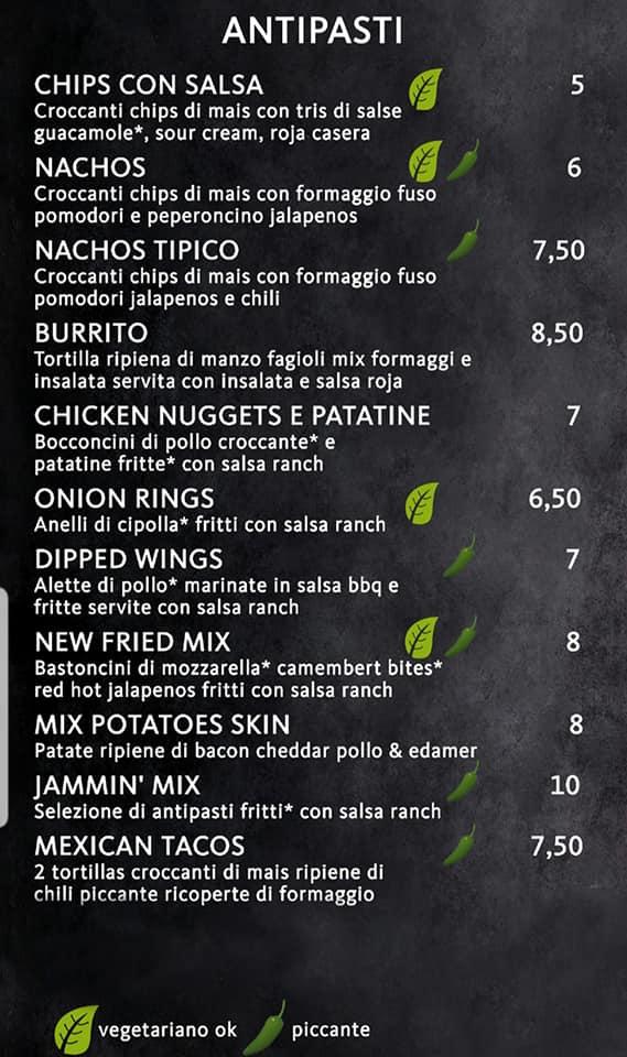 Menu at Jammin' restaurant, Castellanza