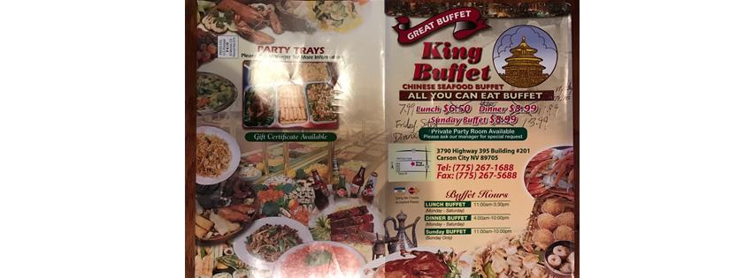 Carta del restaurante King Buffet, Carson City