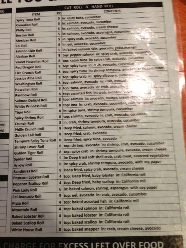 Menu at Show Sushi restaurant, San Dimas