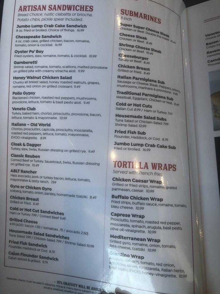 Menu at Venetian Italian Eatery restaurant, Edgewood