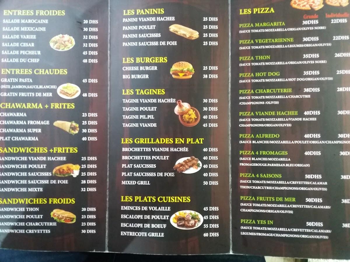 Menu at YES IN FOOD restaurant, Casablanca