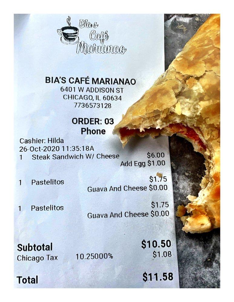 Carta de Bia’s Café Marianao #2, Chicago, W Addison St