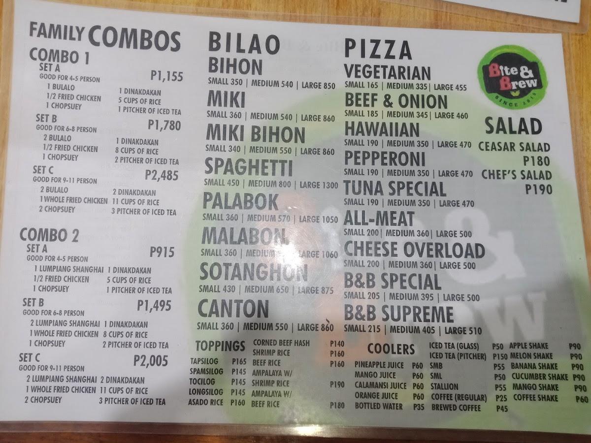 Menu at Bite & Brew restaurant, San Felipe, 19 Olongapo - Bugallon Rd