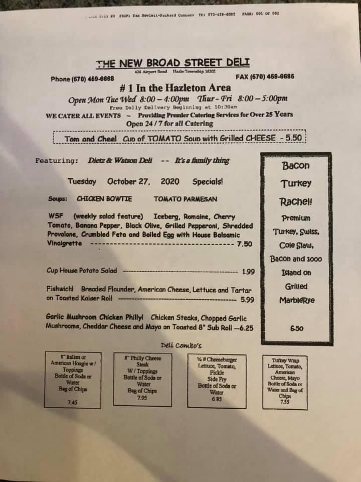 Menu at Broad Street Deli, Hazleton, 147 W Broad St