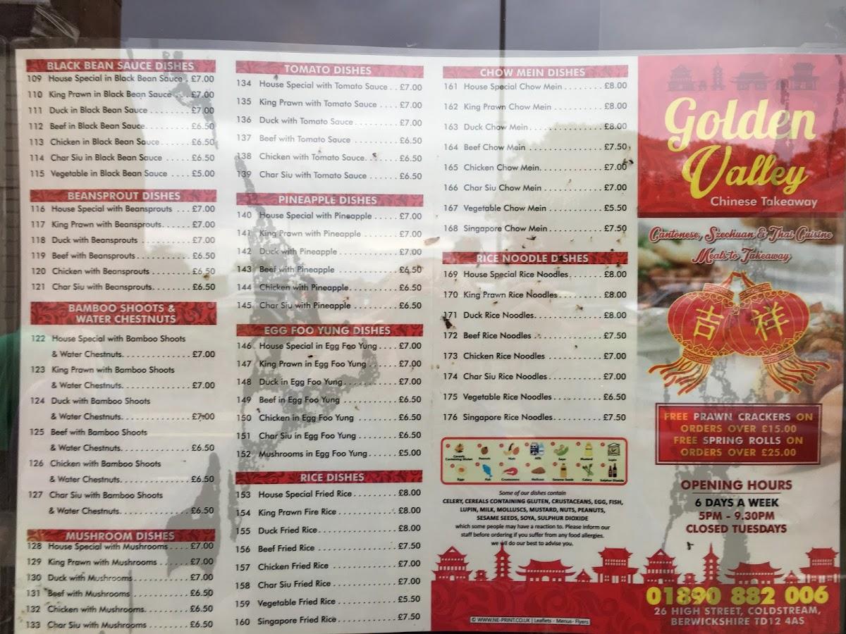 Menu at Golden Valley fast food, Coldstream