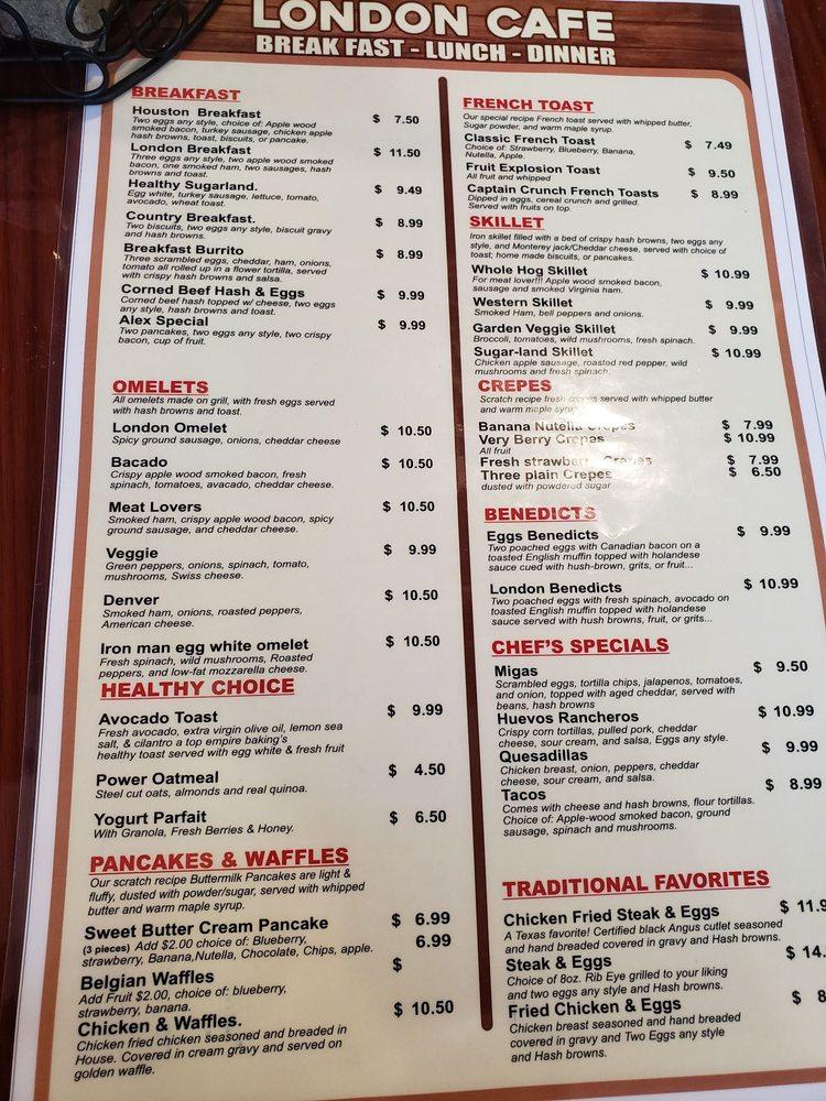Carta de LONDON CAFE, Houston