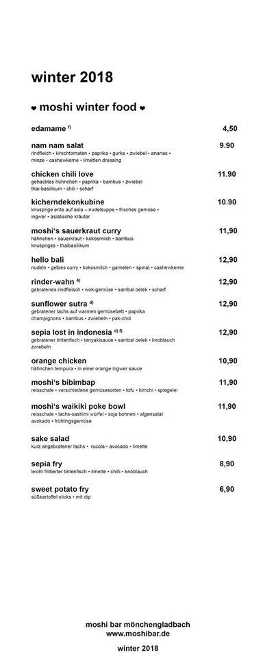 Speisekarte von Moshi Bar - Mönchengladbach, Mönchengladbach