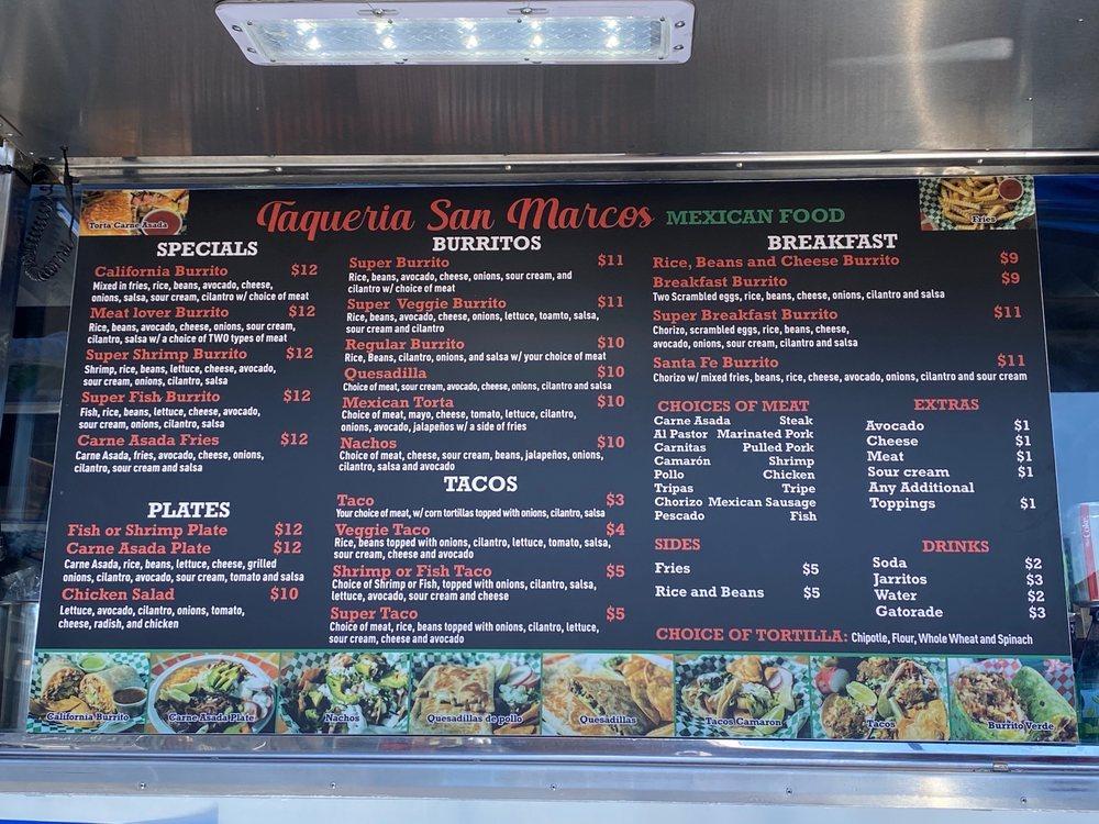Menu at Taqueria San Marcos, San Francisco