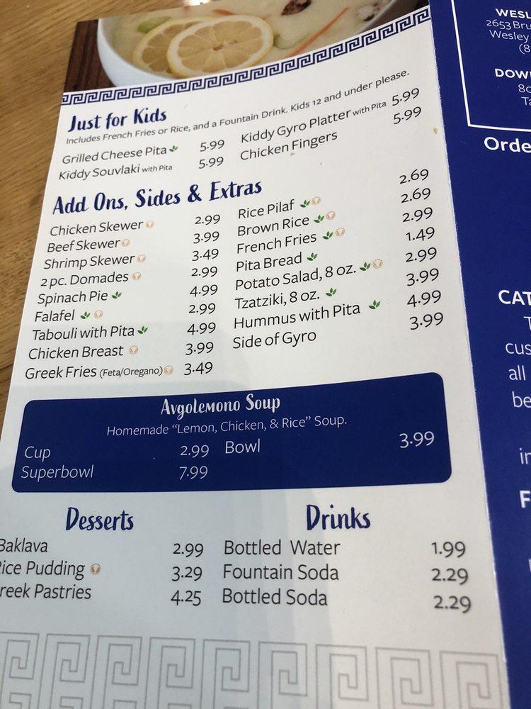 Menu at The Hungry Greek restaurant, Wesley Chapel