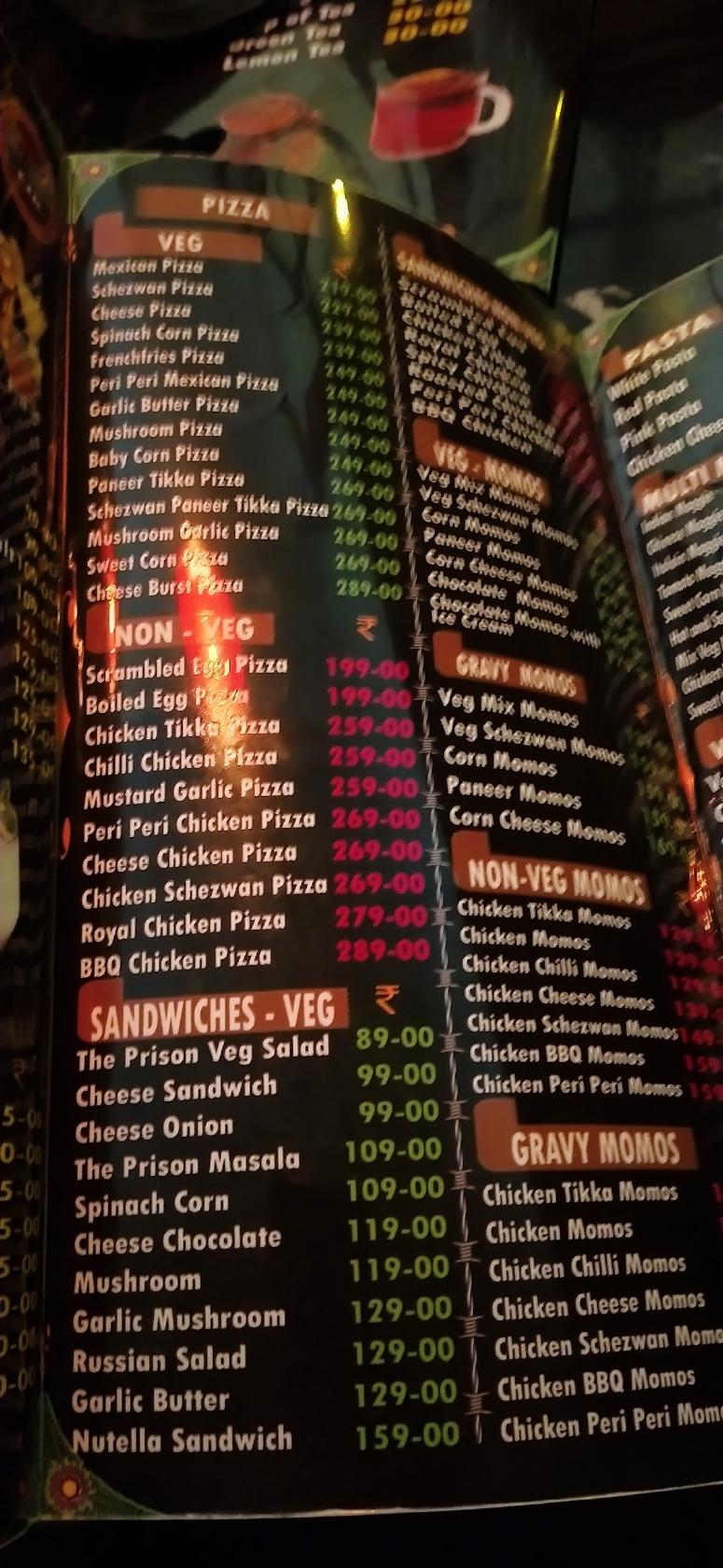 Menu at The Prison, Anantapur