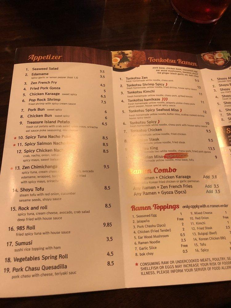 Menu at Zen Ramen and Sushi Burrito restaurant, Cartersville