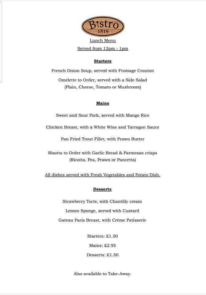 Menu at Bistro 1819 restaurant, Durham