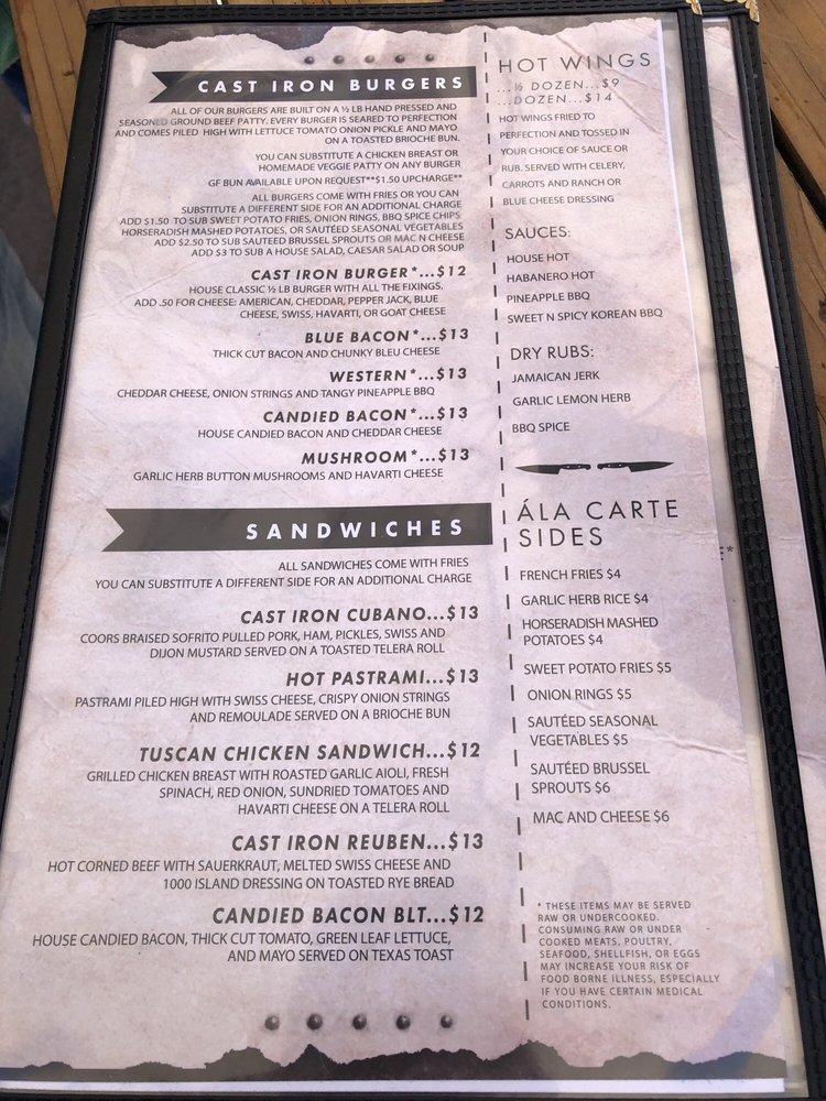 Menu at Cast Iron Tavern pub & bar, Golden