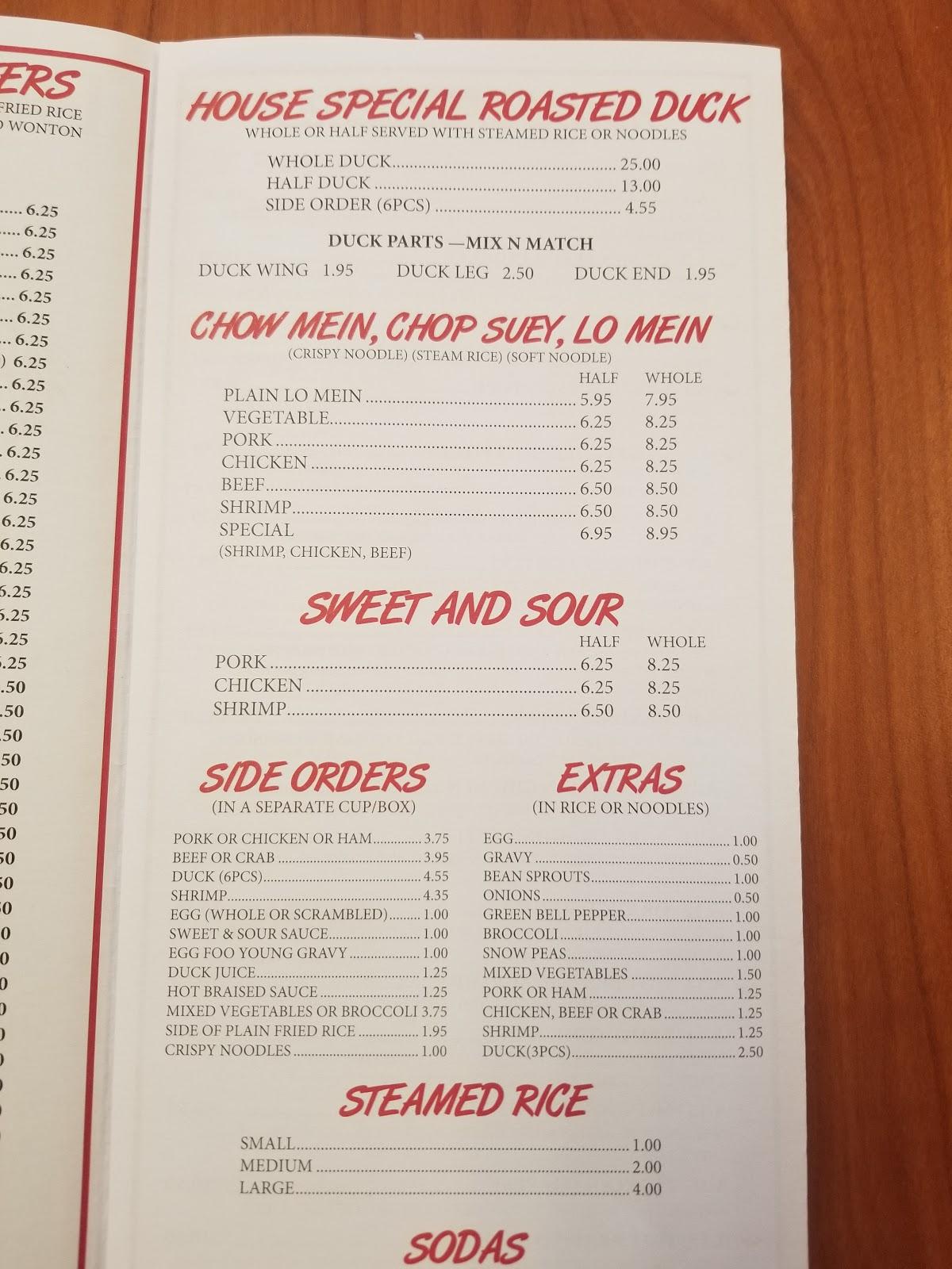 Menu at Dragon's Place restaurant, St. Louis