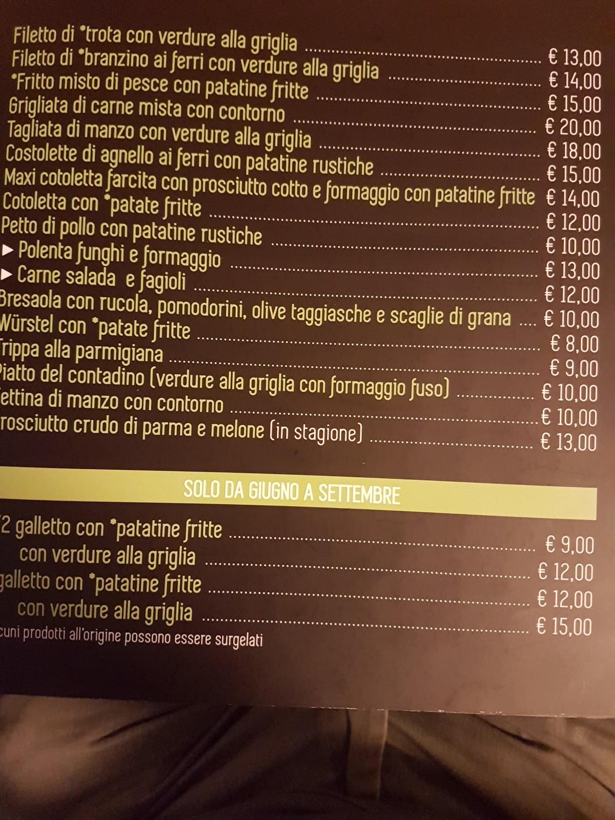 Menu da La Pineta ristorante, Ala