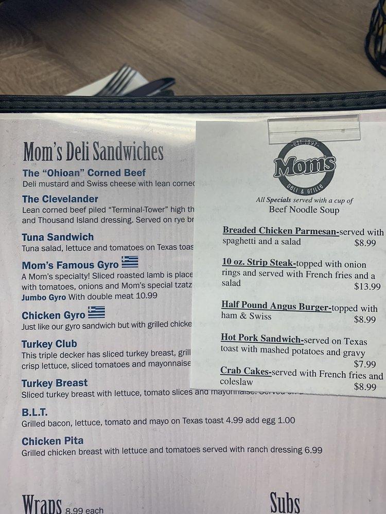 Menu at Mom's Deli & Grille restaurant, North Royalton, York Rd