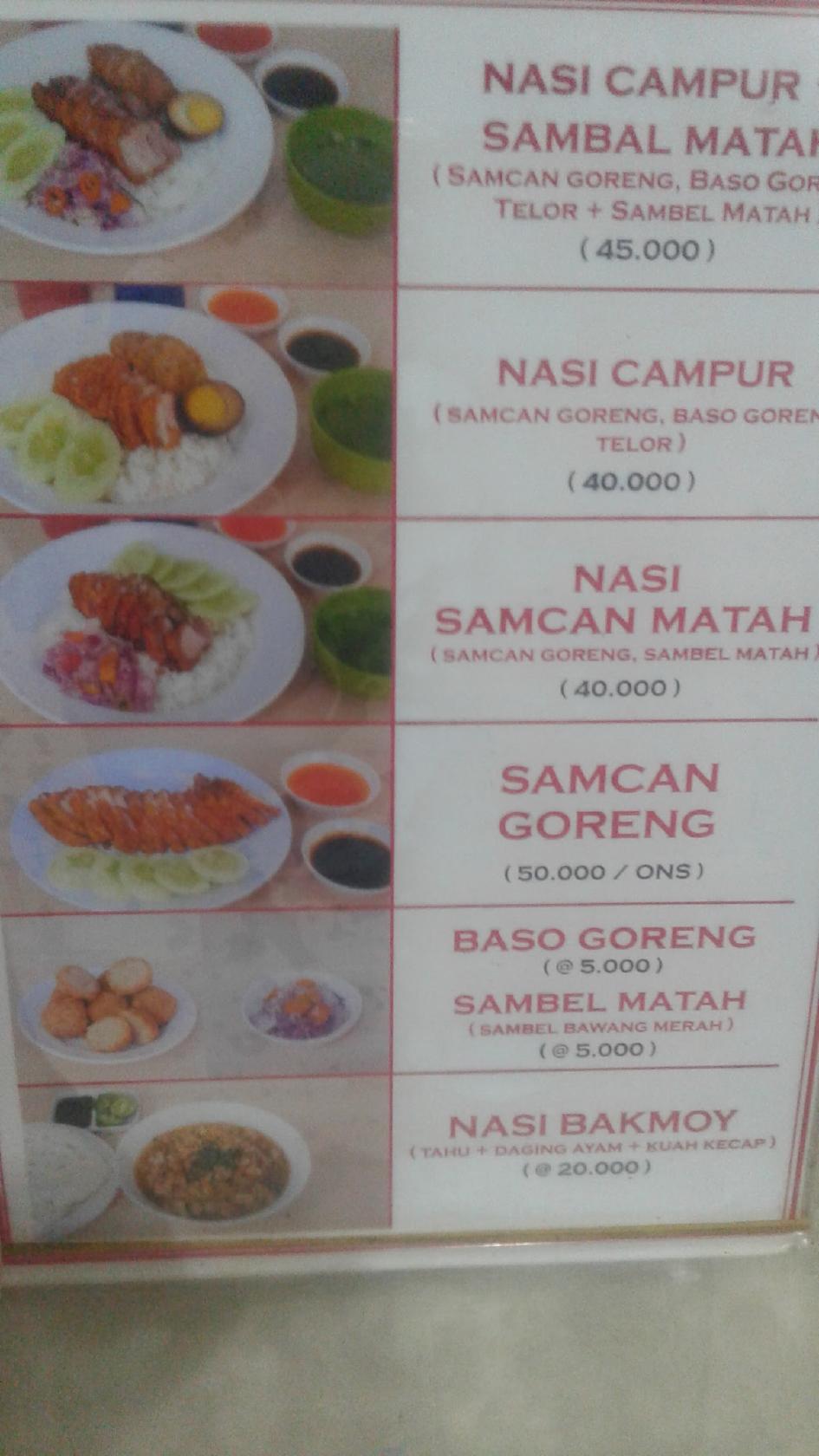Menu at Nasi campur and samcan goreng Epeng restaurant, Bandung