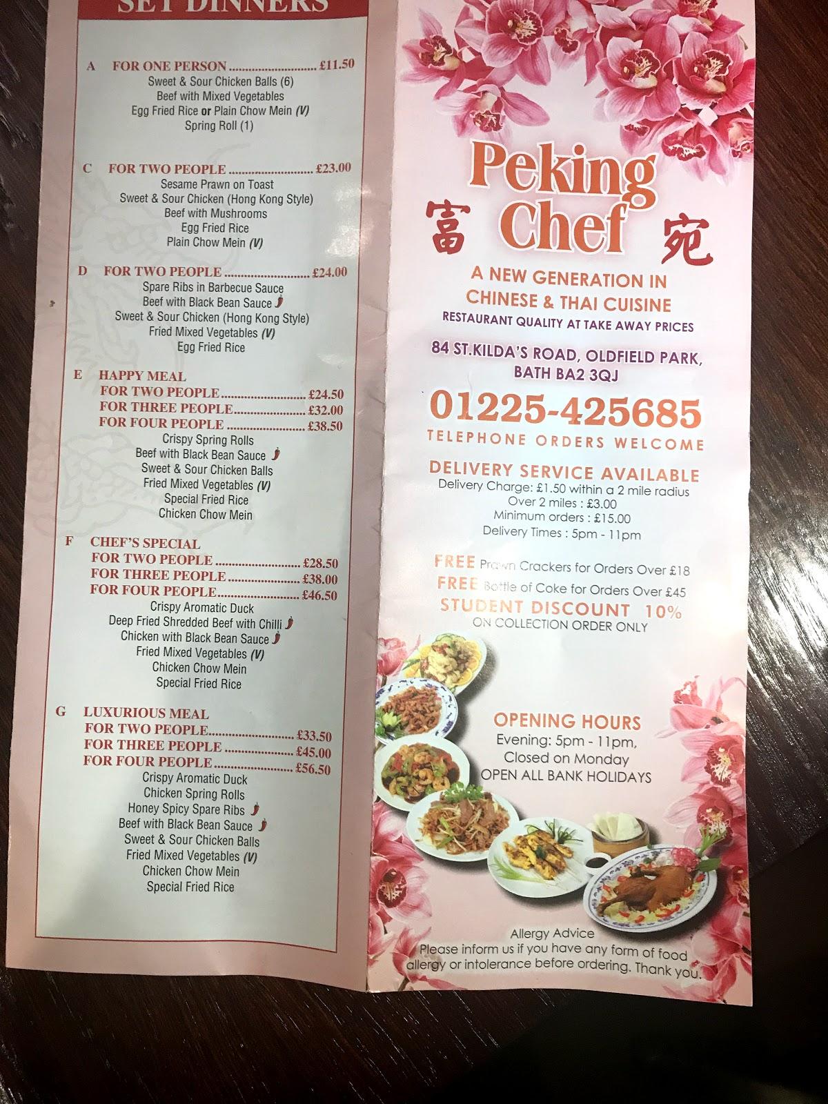 Menu at Peking Chef restaurant, Bath