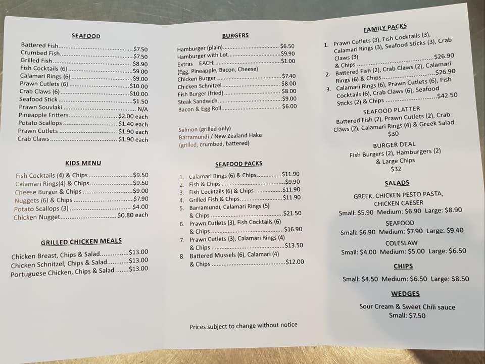 Menu at Perfect Catch Casula fast food, Casula