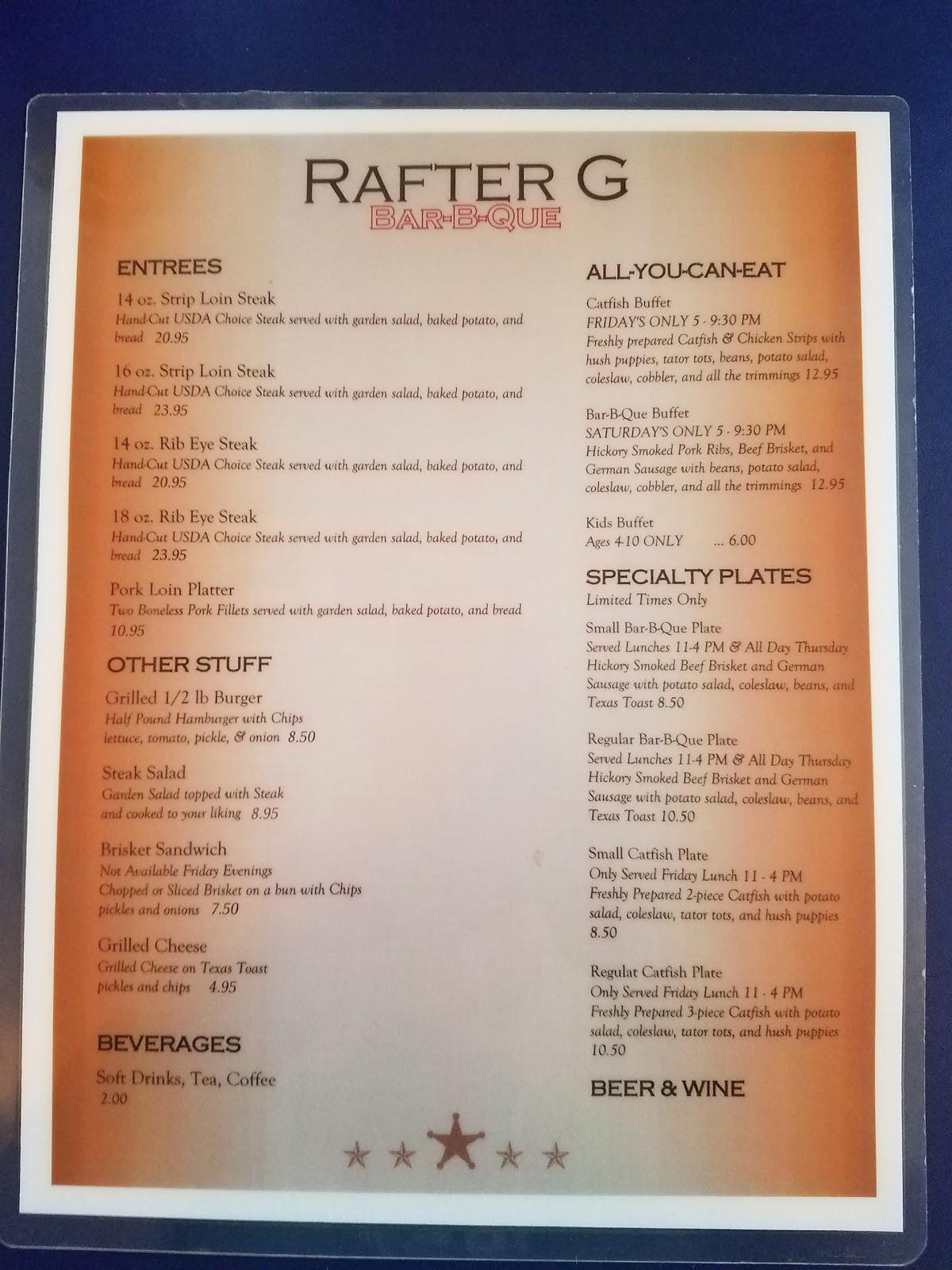 Carta de Rafter G Bar-B-Que, Umbarger