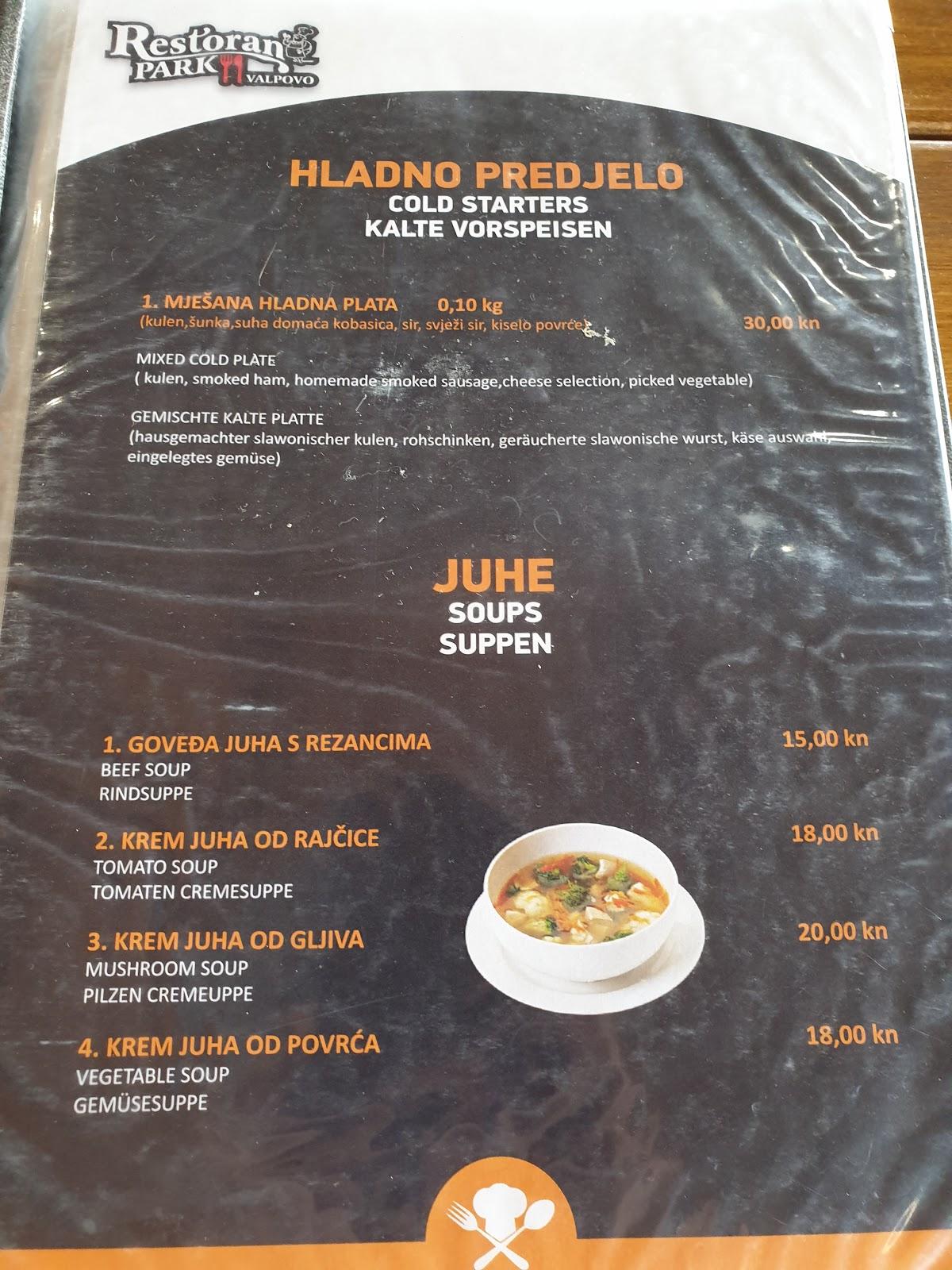 Menu at Restoran Park restaurant, Valpovo, Ul. Ive Lole Ribara 10