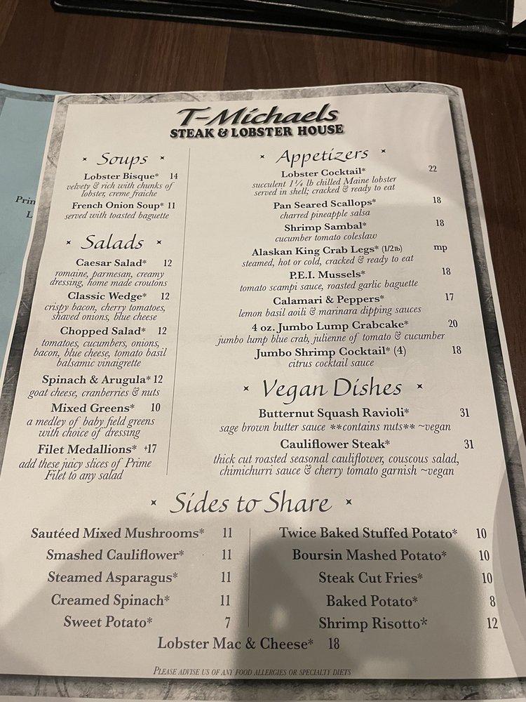 Menu at T-Michaels pub & bar, Naples