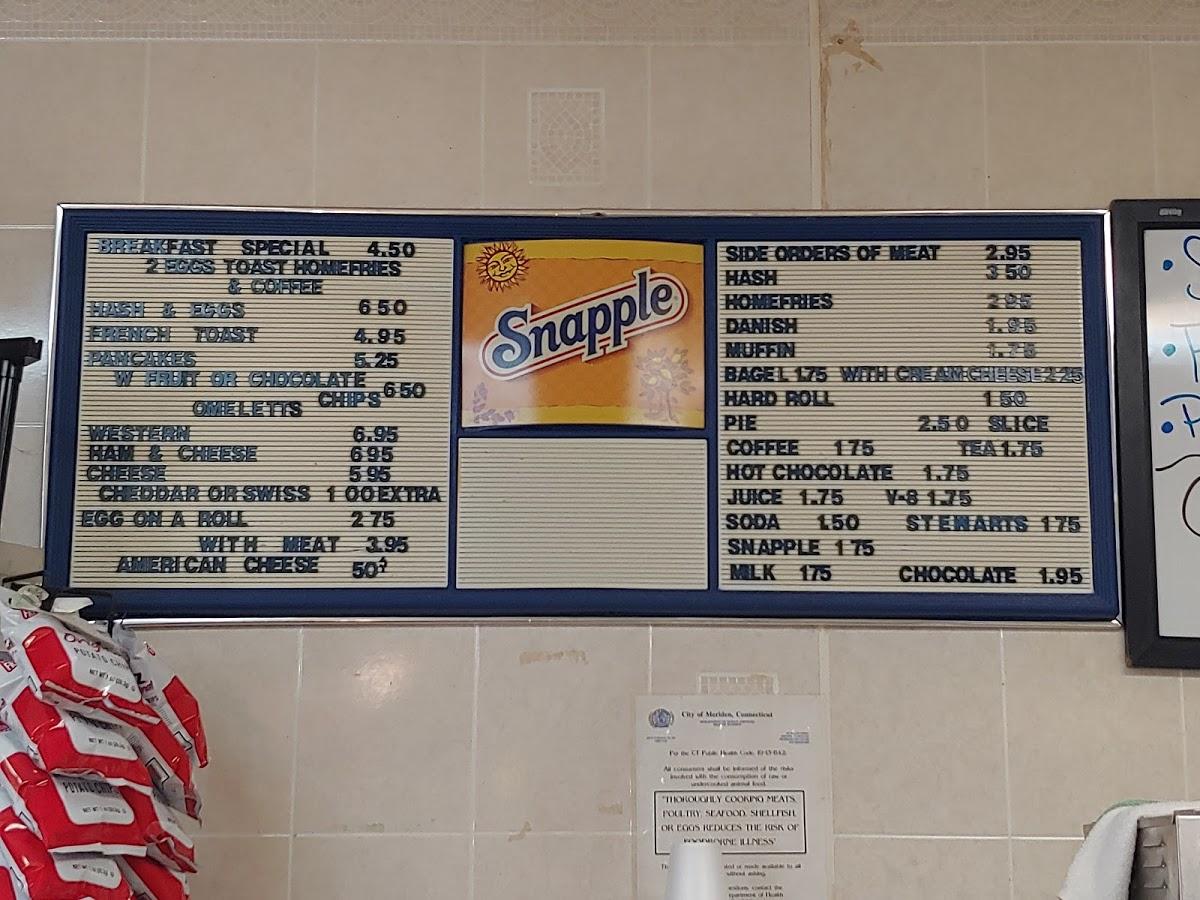 Menu at Tom's Place restaurant, Meriden