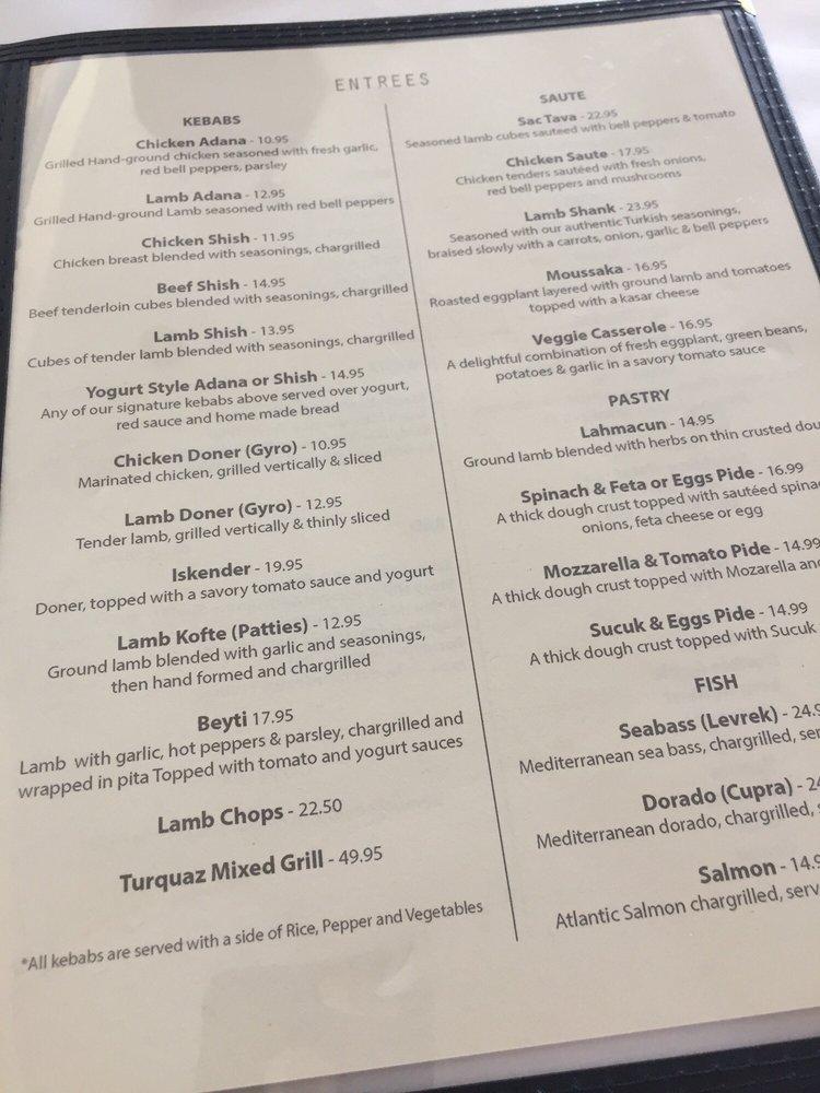 Menu at Turquaz Turkish Cuisine pub & bar, Orlando, International Dr