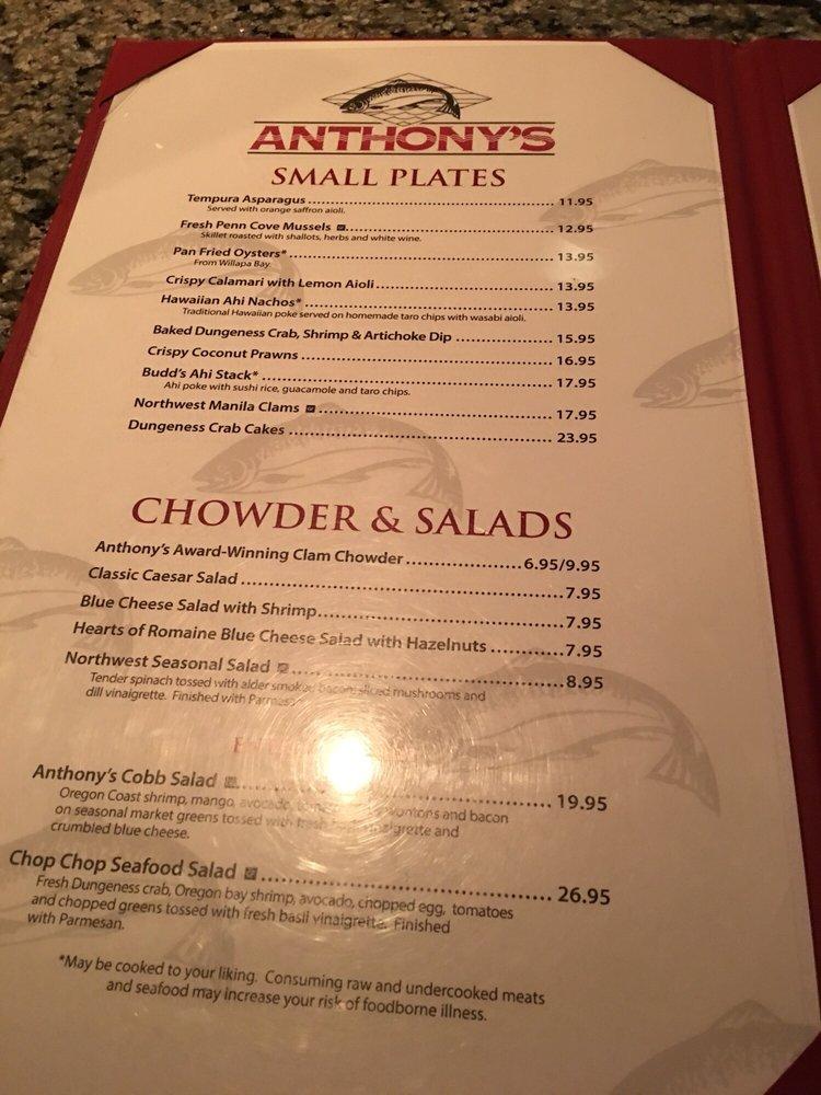 Menu at Anthony's at Spokane Falls steakhouse, Spokane