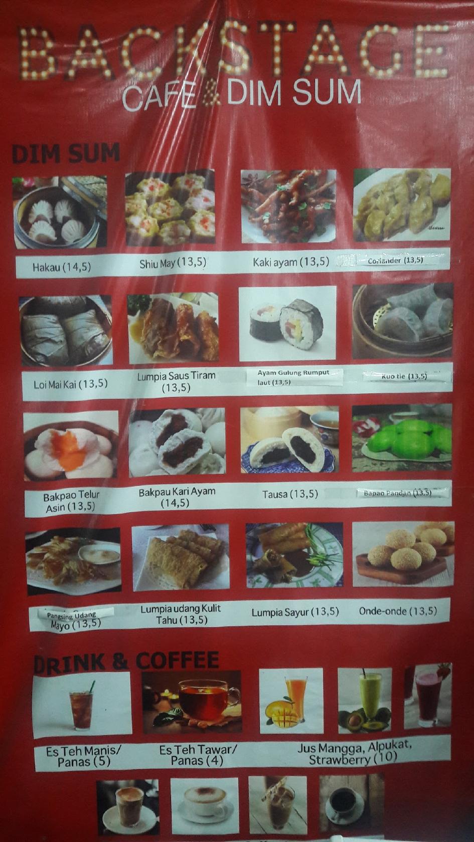 Menu at Backstage Cafe & Dimsum, South Jakarta