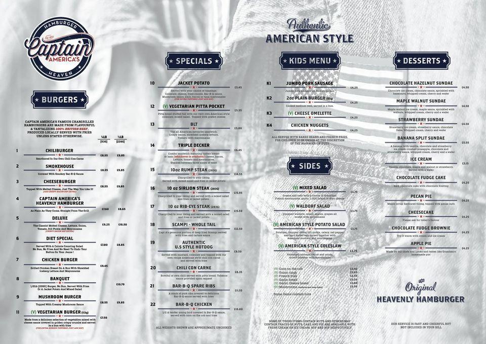 Menu at Captain America's restaurant, Norwich