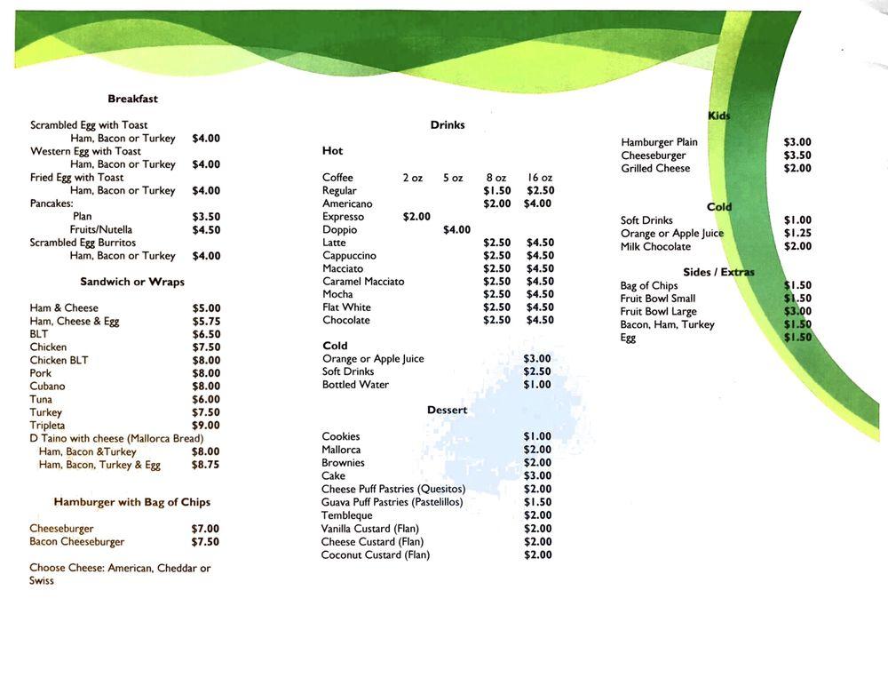 Carta de D Taino Bakery, Oklahoma City, 300 Park Ave