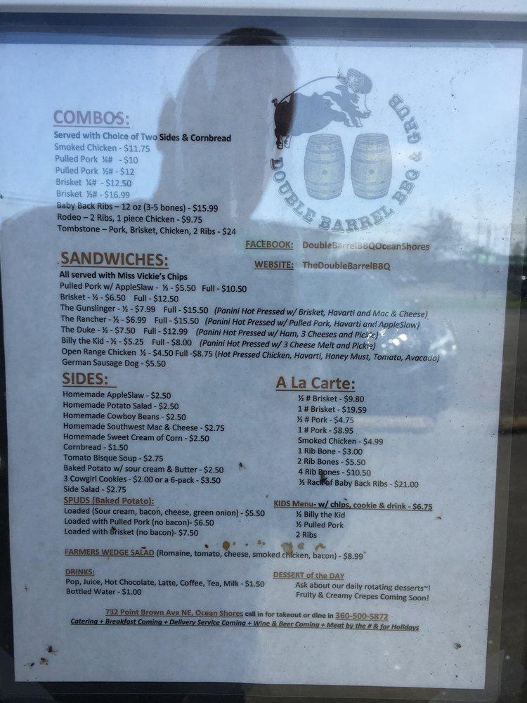 Menu at Double Barrel BBQ, Ocean Shores